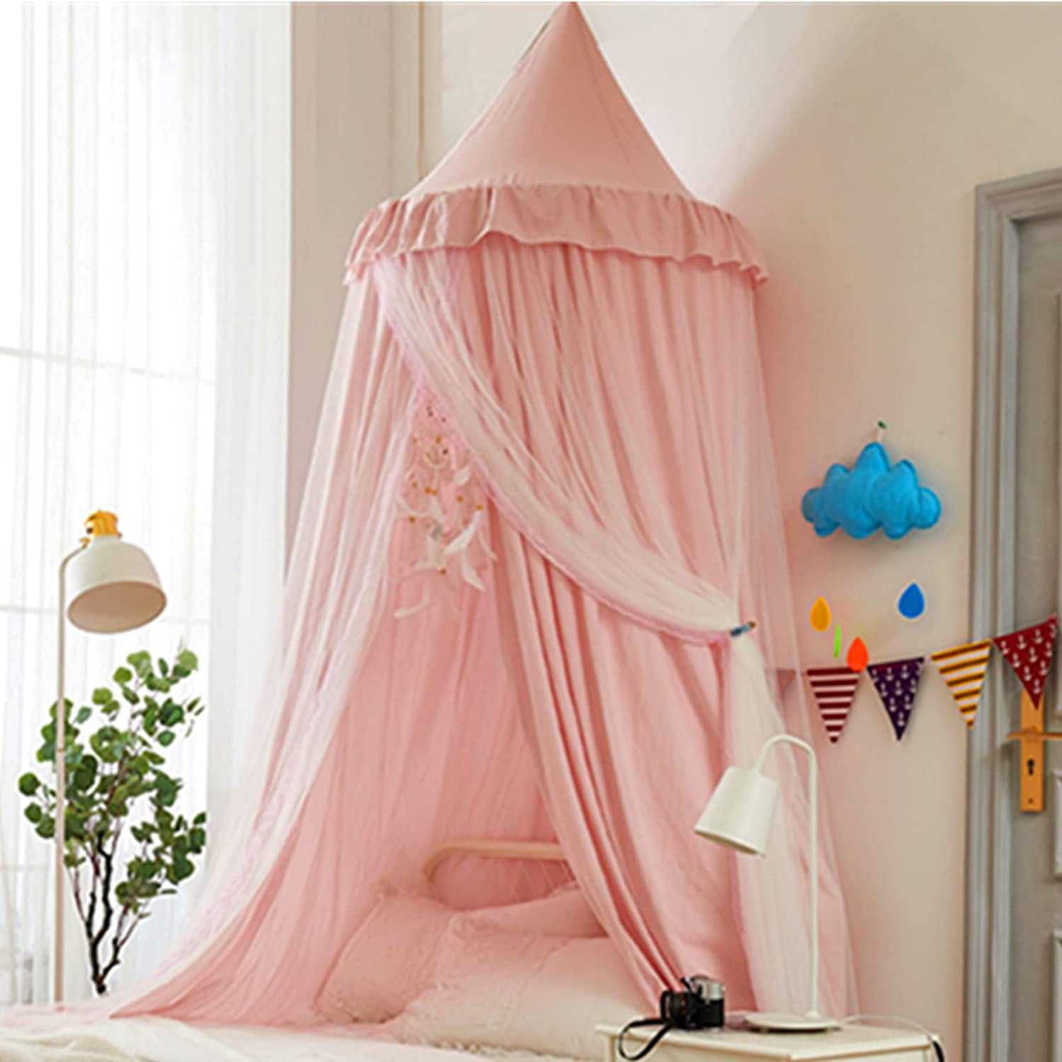 Bed Canopy for with Lights,Double Layer Princess Round Dome Dreamy ...