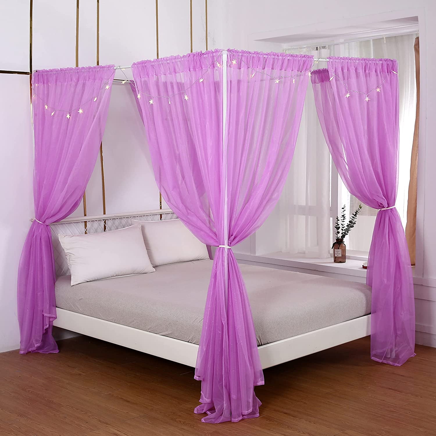 Bed Canopy Panels, 4 Corner Post Bed Curtain Canopy for Girls Boys ...