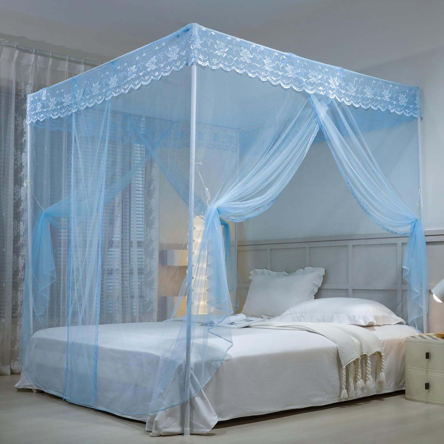Bed Canopy, Princess Bed Curtain Net for Girls & Adults，Three-Doors ...