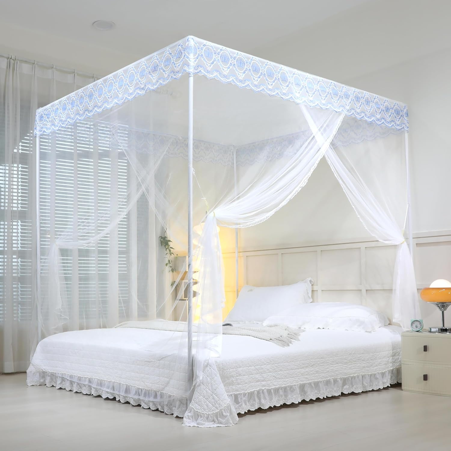 Bed Canopy, Princess Bed Curtain Net for Girls & Adults，Three-Doors ...