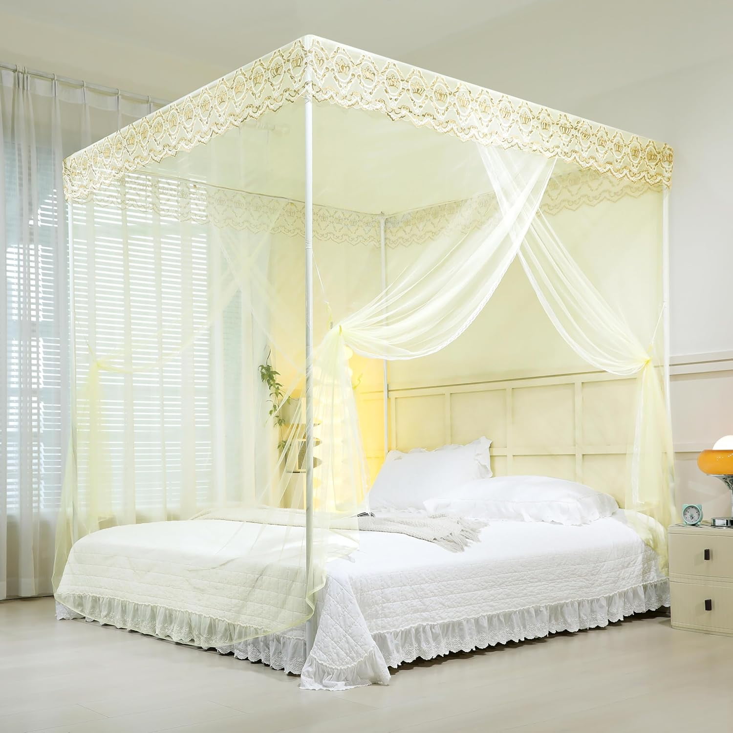 Bed Canopy, Princess Bed Curtain Net for Girls & Adults，Three-Doors ...
