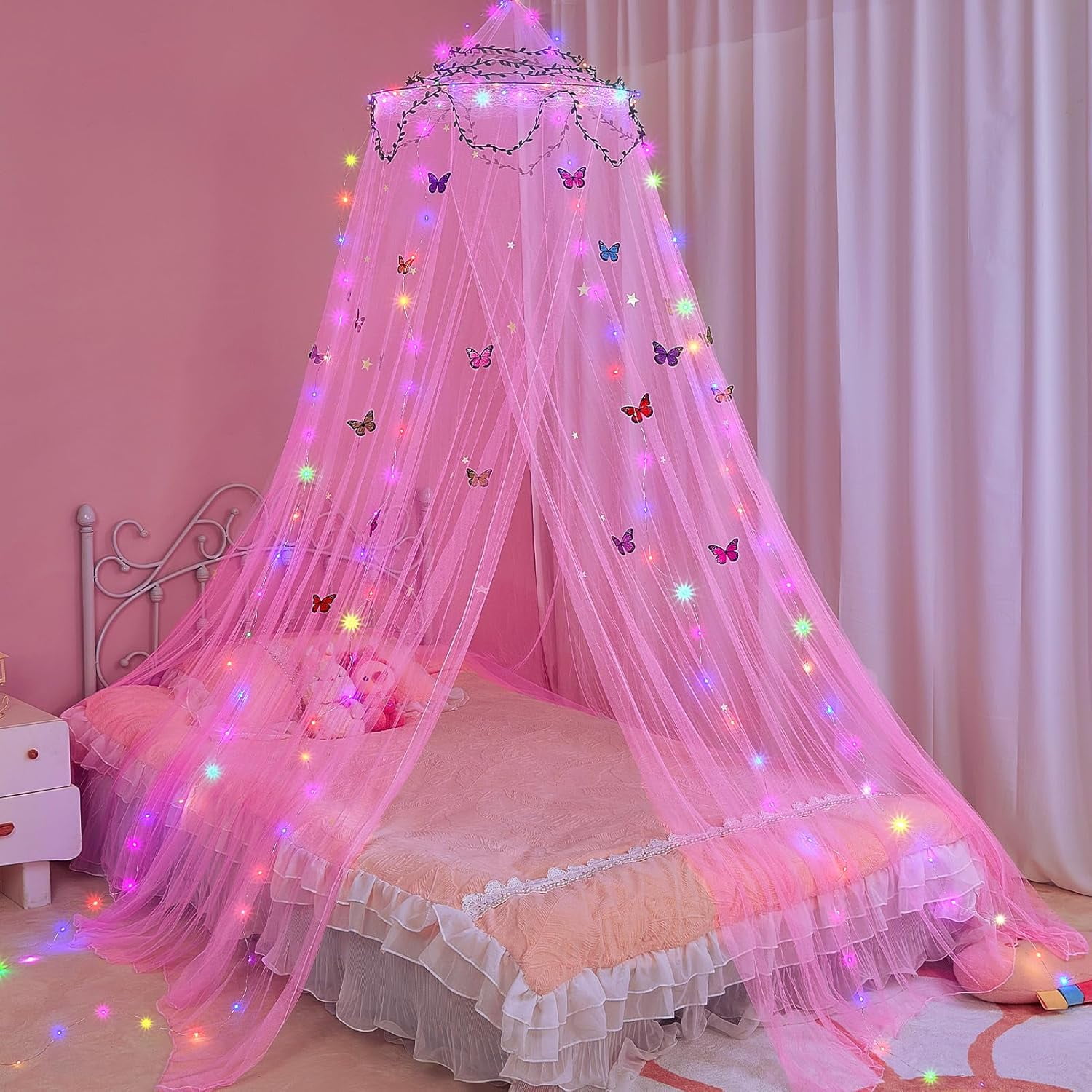 Bed Canopy for Girls Room Bed Canopy Curtains with Led Lights Mosquito ...