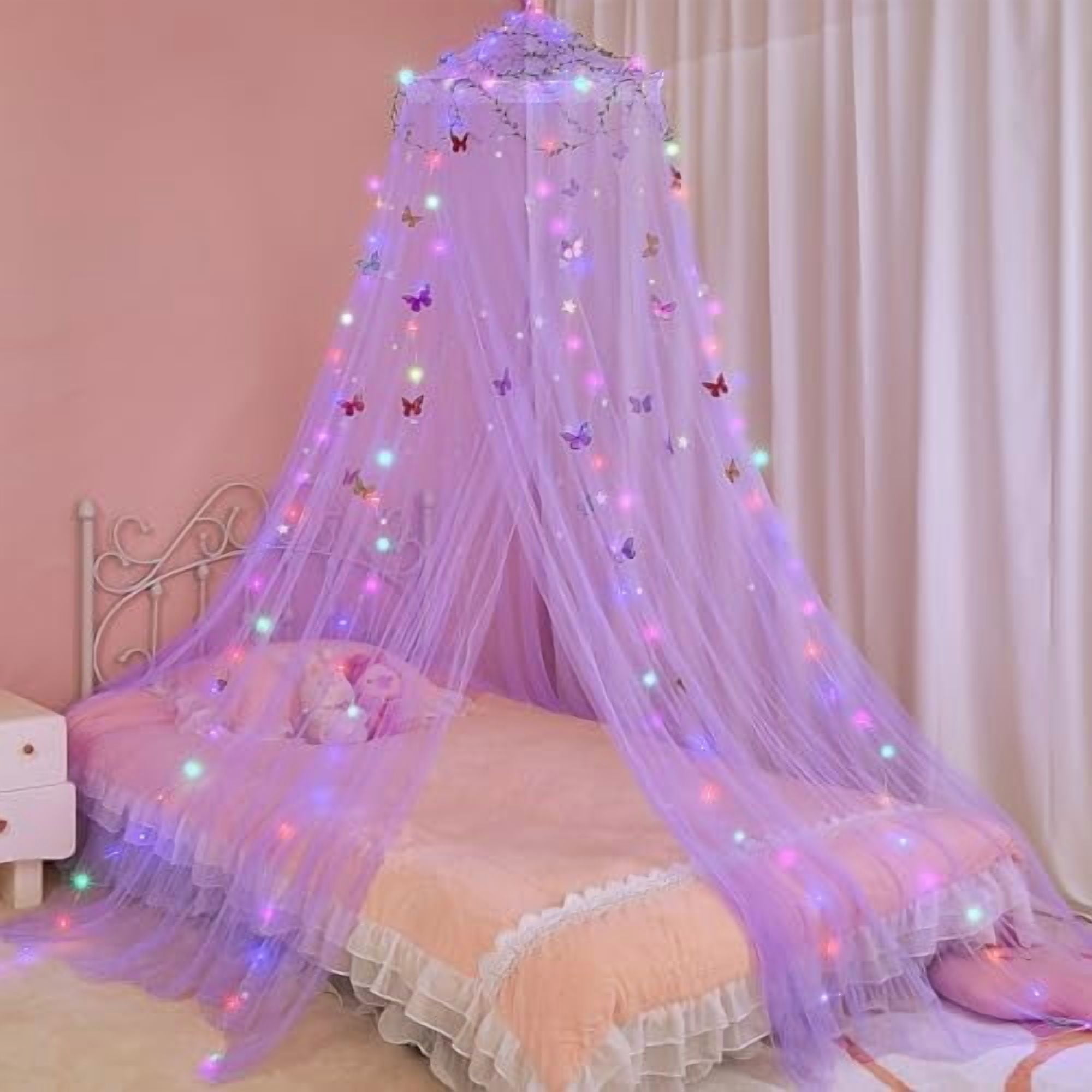 Bed Canopy for Girls Room Bed Canopy Curtains with Led Lights Mosquito ...