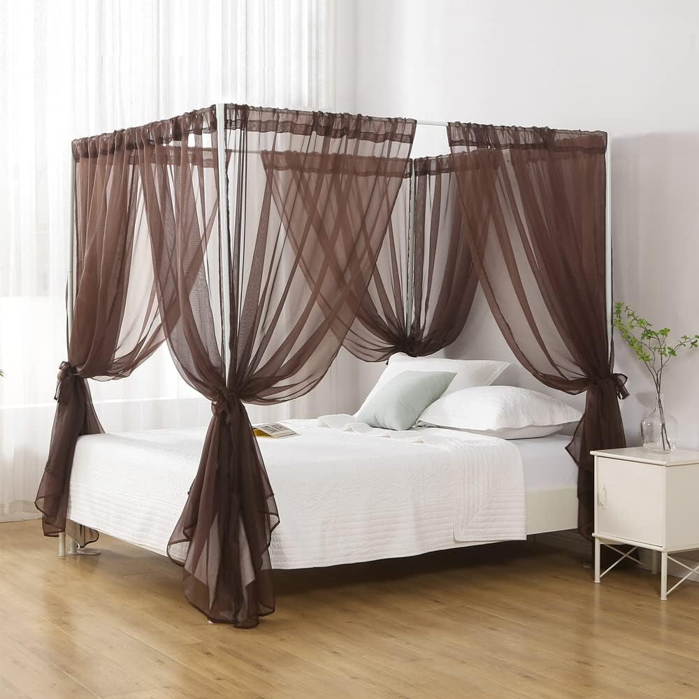 Coffee Chiffon Queen Size Bed Canopy, Princess Drapes for Girls Adults ...