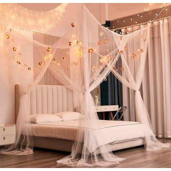 Bed Canopy with Lights,Maple Leaf Pumpkin Canopy Bed Curtains Mosquito ...
