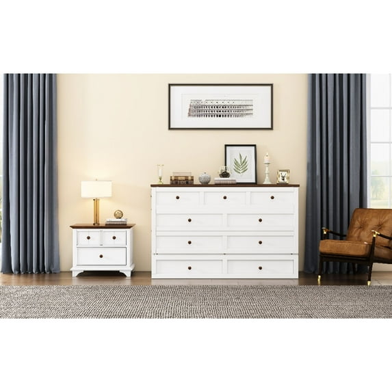 Bed Chest In White And Walnut With Charging Ability, Huge Storage ...