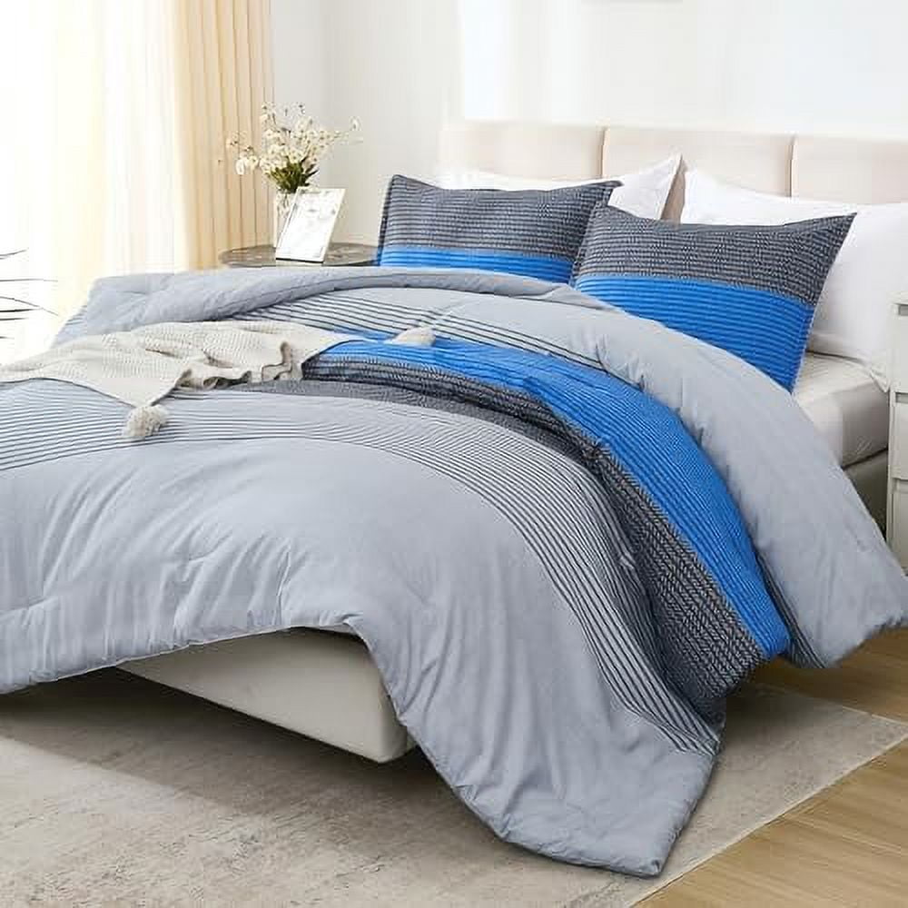 Bed Comforter King Set Grey Blue, Striped Bedding Comforter Set, 3 ...