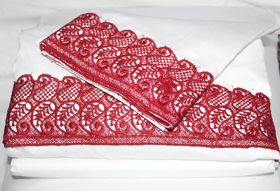 Bed Crochet Lace Set - Twin XXL Size Cotton 4 PC's Sheet Set with ...