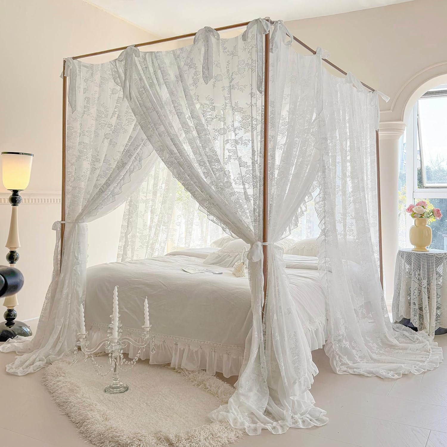 Bed Curtains with Tie Backs,Bed Canopy Curtains Bed Drapes Sheer ...