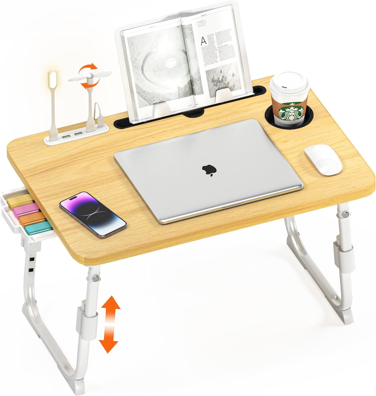 Laptop Desk for Bed Height Adjustable, Lap Bed Table with USB/Storage ...