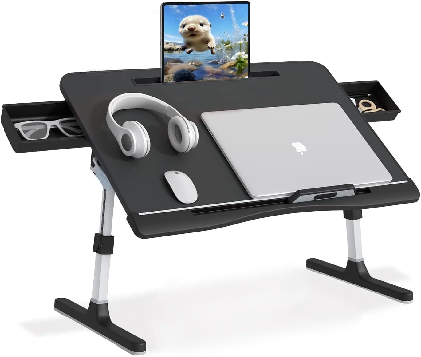 Bed Desk for Laptop, Adjustable Lap Desk for Bed with 2 Storage Drawers ...