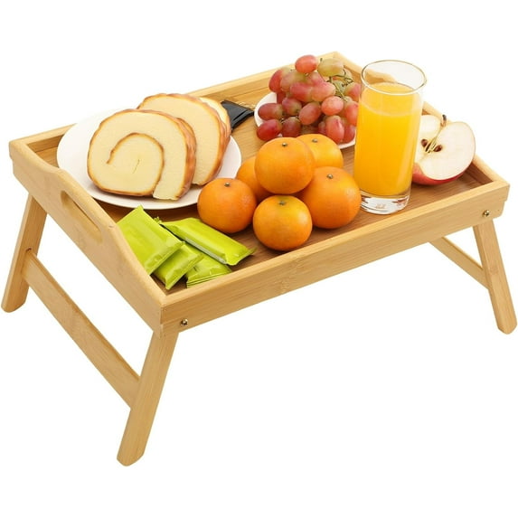 Bed Food Tray with Folding Legs,19.6"x11.8" Bamboo Breakfast in Bed Lap ...