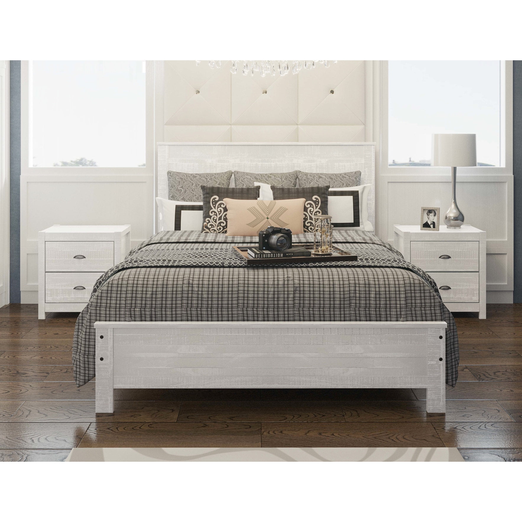 Bed Frame / 100% Solid Wood, Rectangular Shape, White Main Color / Adds ...