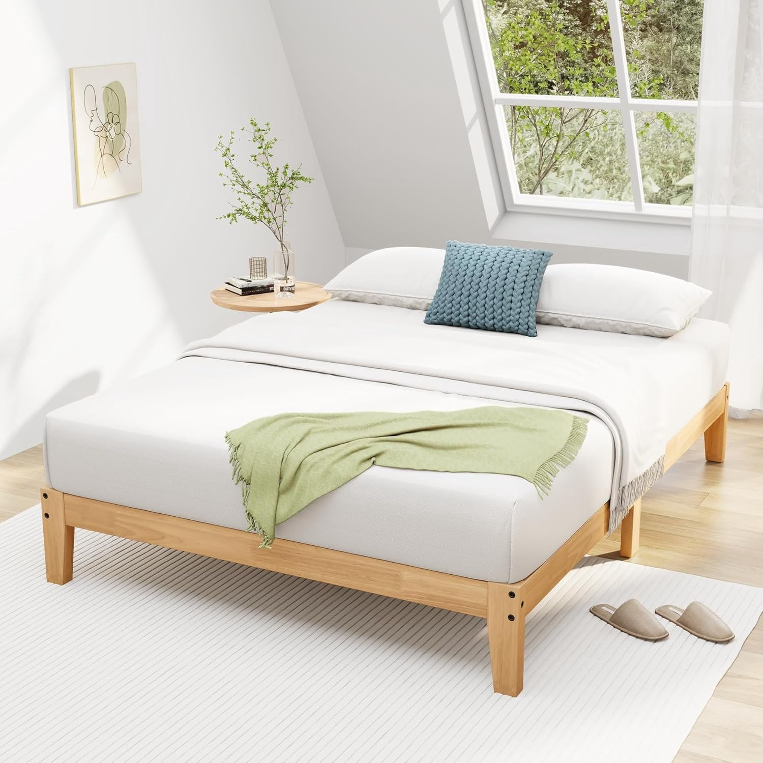 Bed Frame, 12 Inch Solid Platform Bed with Wooden Slats, Finish Bed ...