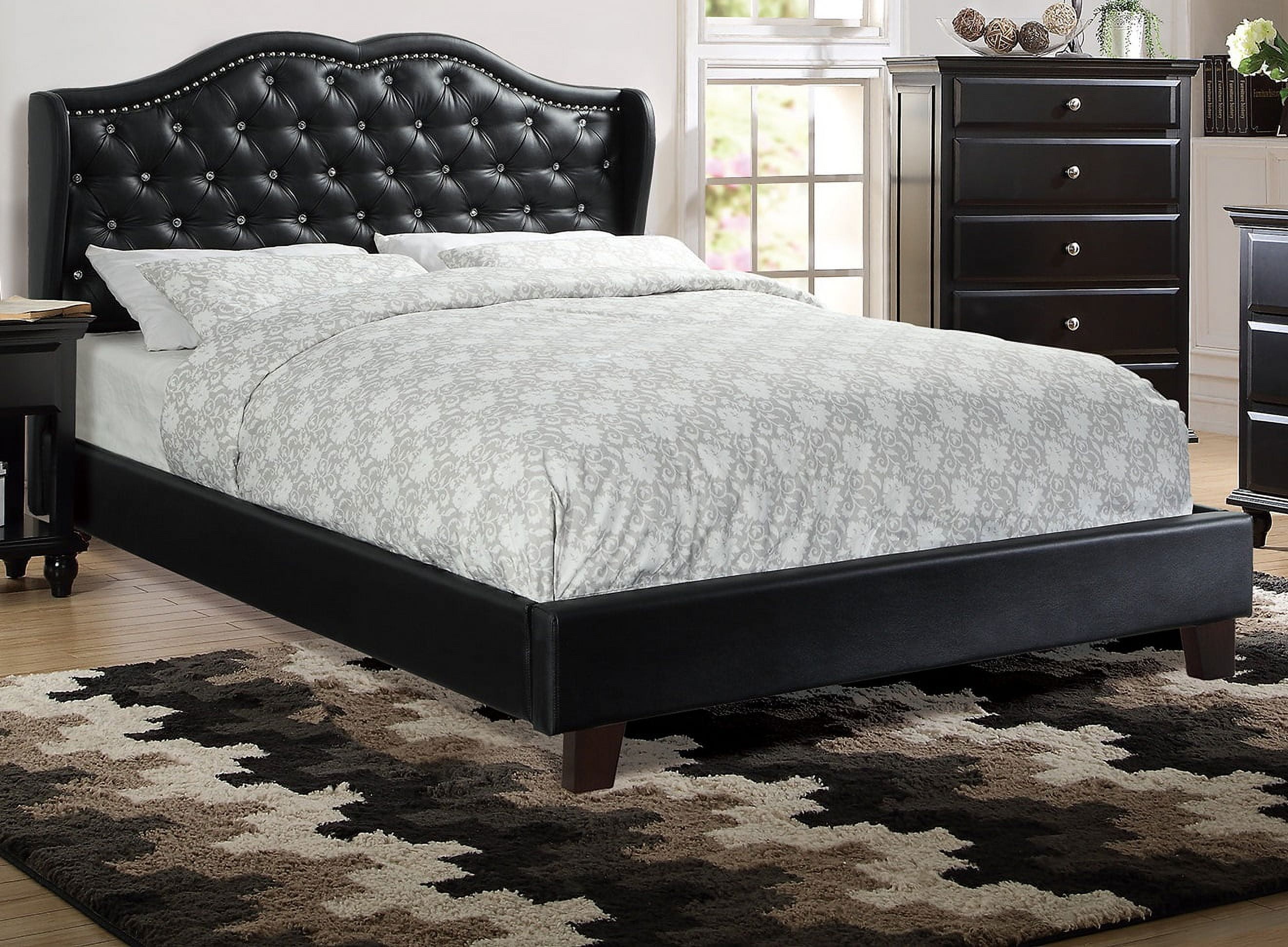 Bed Frame 1pc Full Size Bed Set Curved Wingback Headboard Button Tufted ...