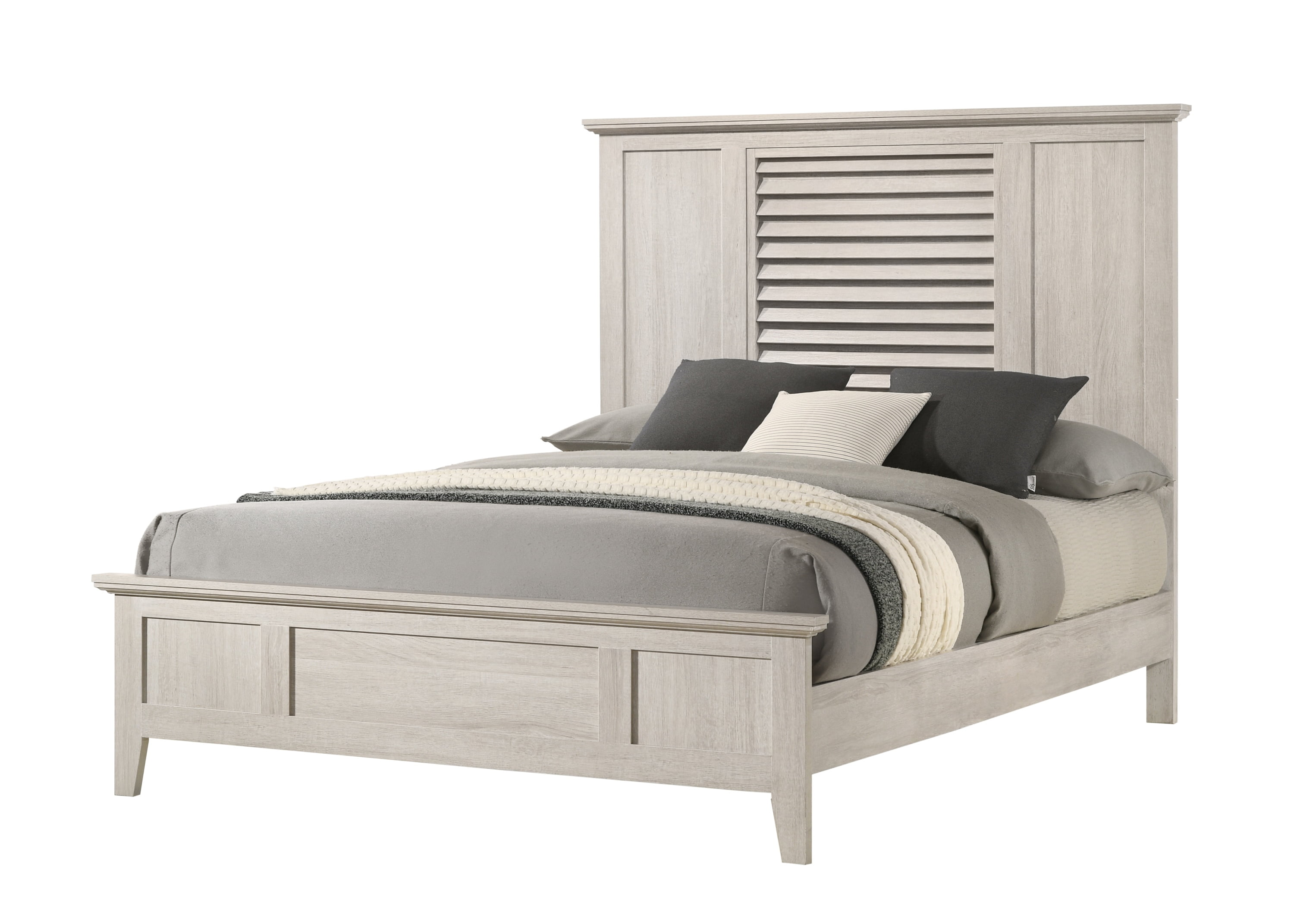 Bed Frame 1pc Queen Size Bed Contemporary Style Light Wood Finish ...