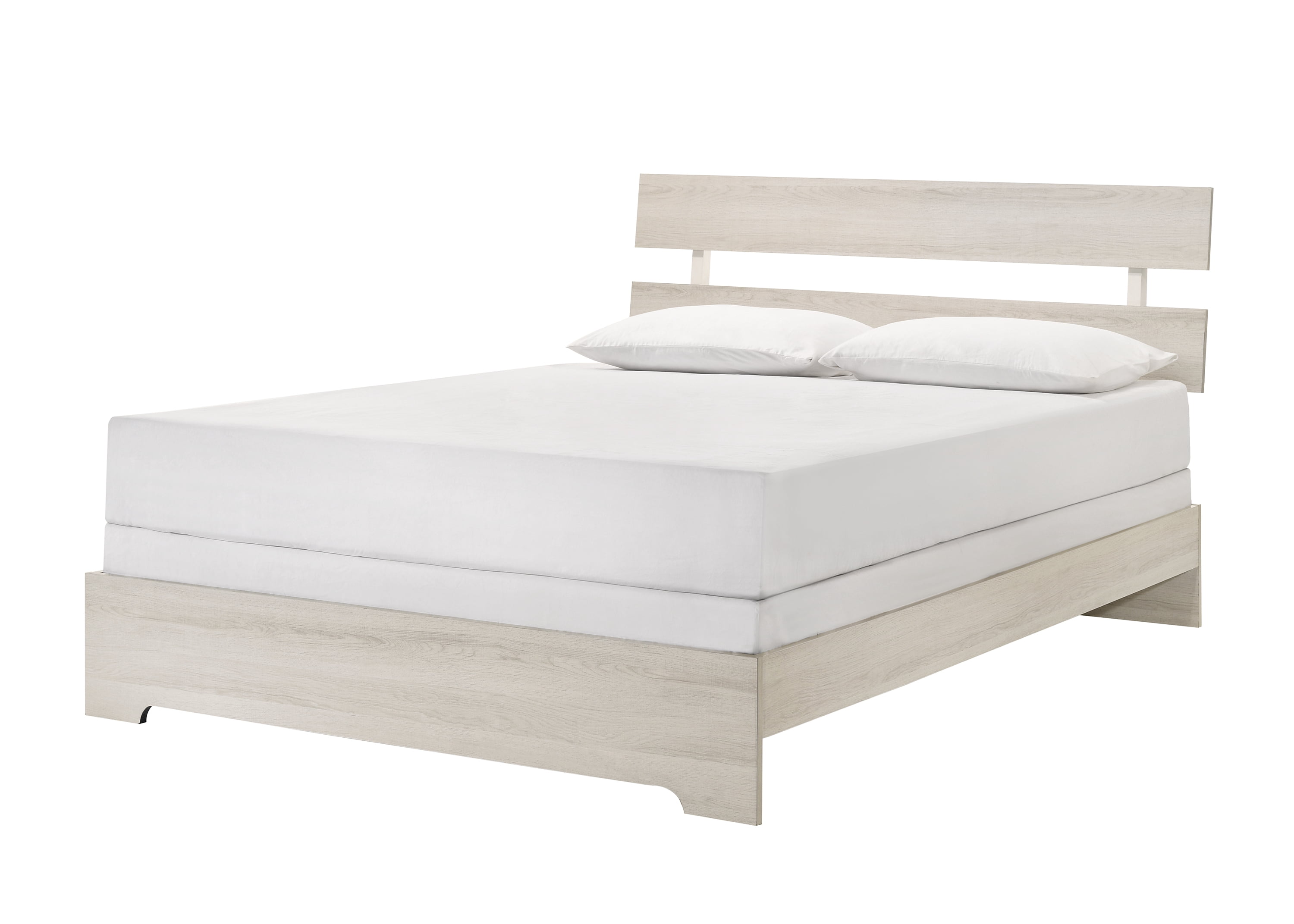 Bed Frame 1pc Rustic Queen Platform Bed Slat Headboard Low-profile Bed ...