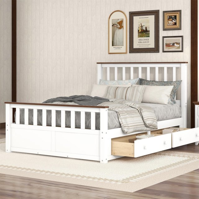 Bed Frame with 2 Drawers, Full Size Bed Frame, Storage Bed, Platform ...