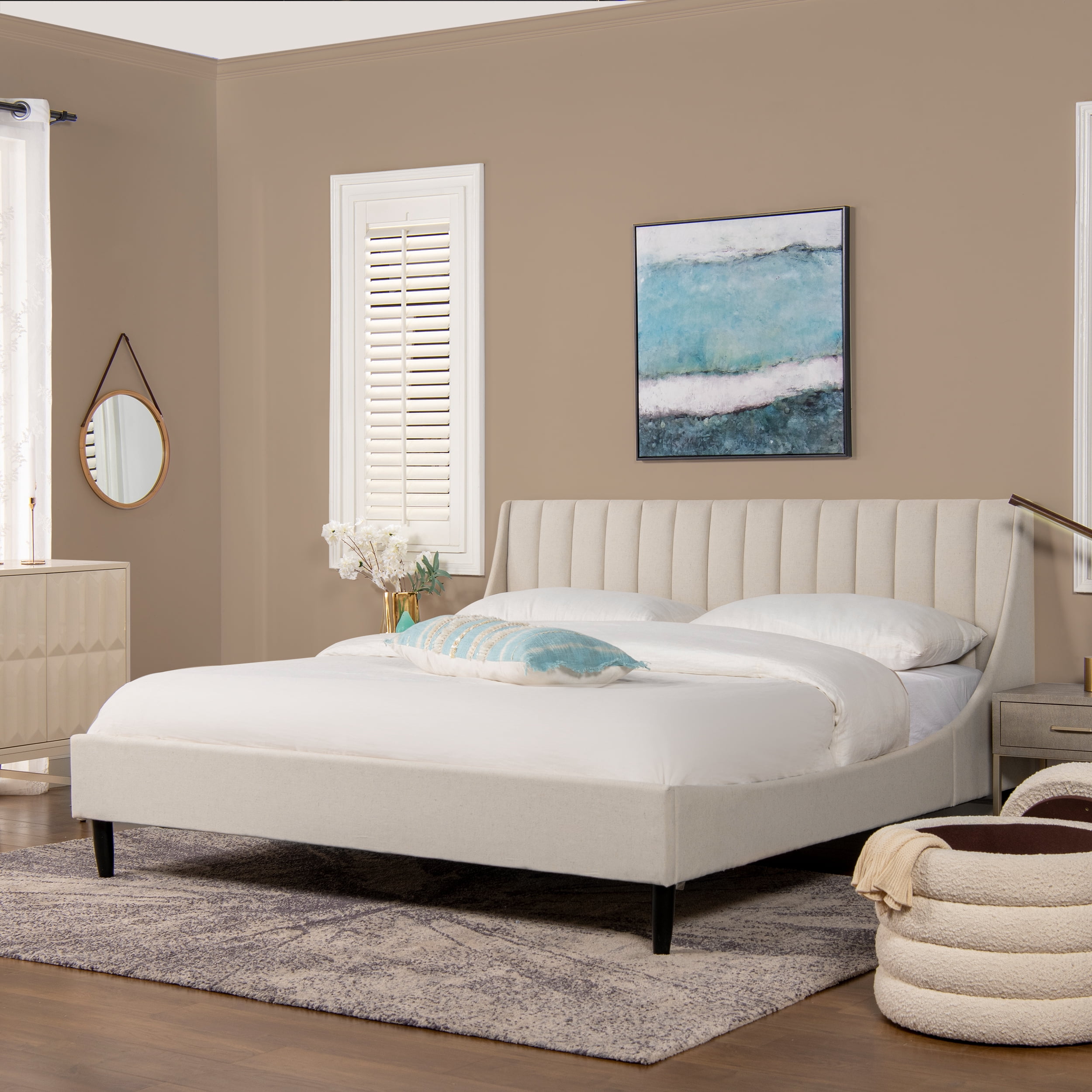 Bed Frame Aspen Vertical Tufted Headboard Platform Bed Set, King, Light ...