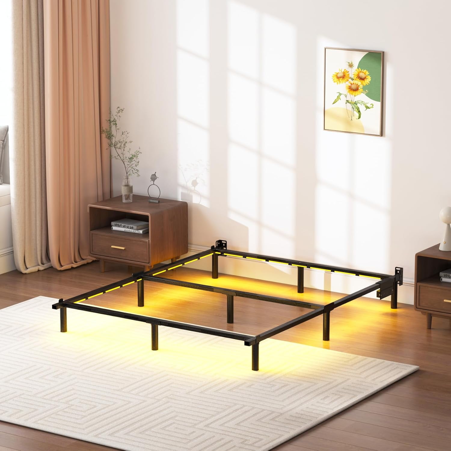 Bed Frame with Charging Station, Full Bed Frame with LED Lights, 7 Inch ...