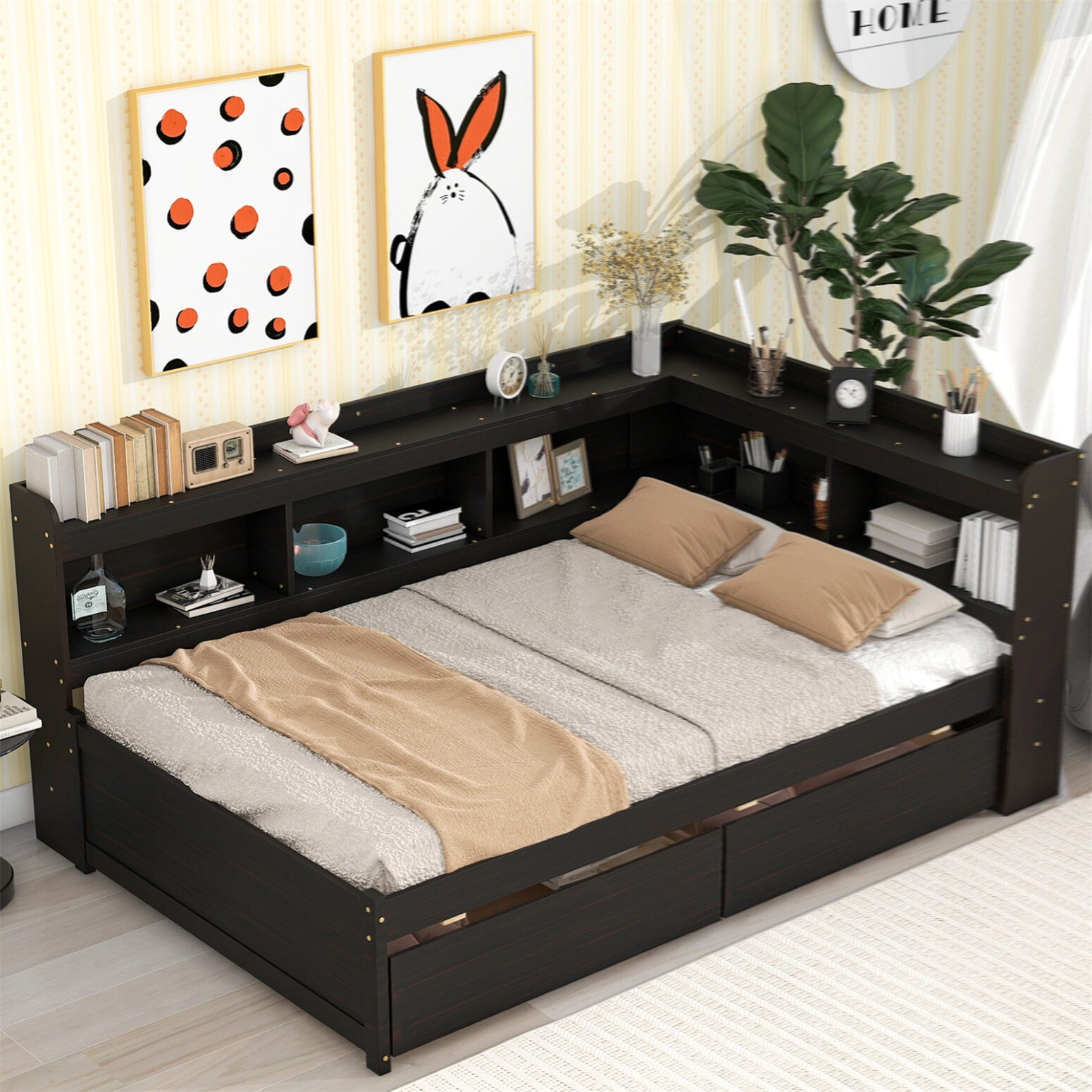 Bed Frame Full, Full Size Bed Frame with Multifunctional Function L ...