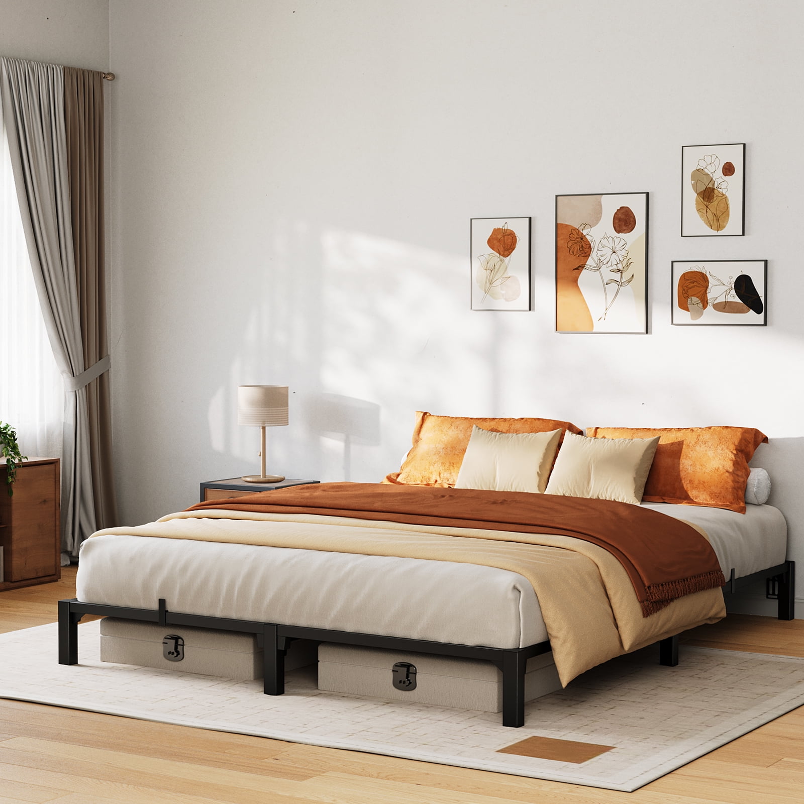 Bed Frame Full Size, 10 Inch Metal Platform, No Screws Needed, No Box ...