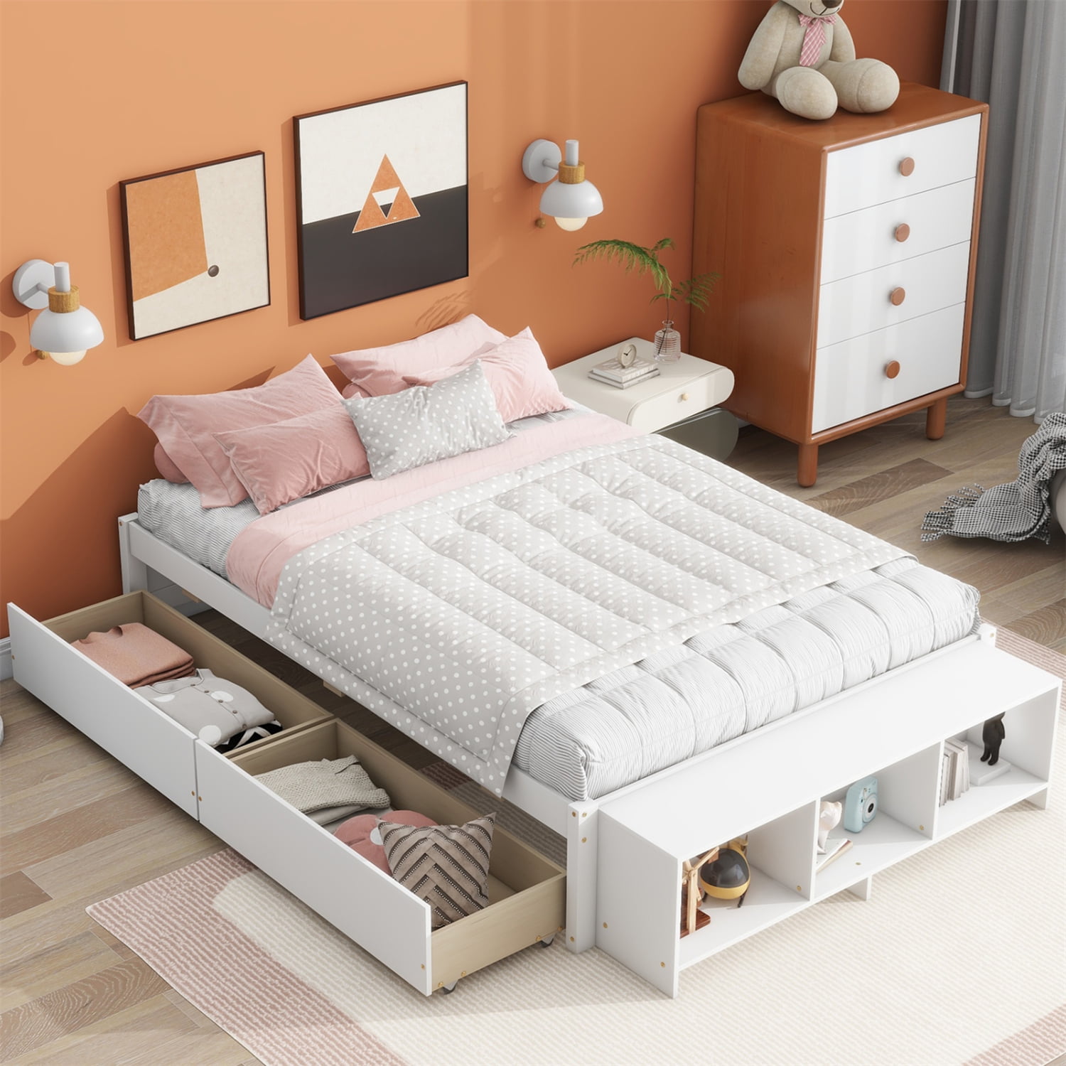 Bed Frame, Full Size Bed Frame with Storage Case and 2 Storage Drawers ...