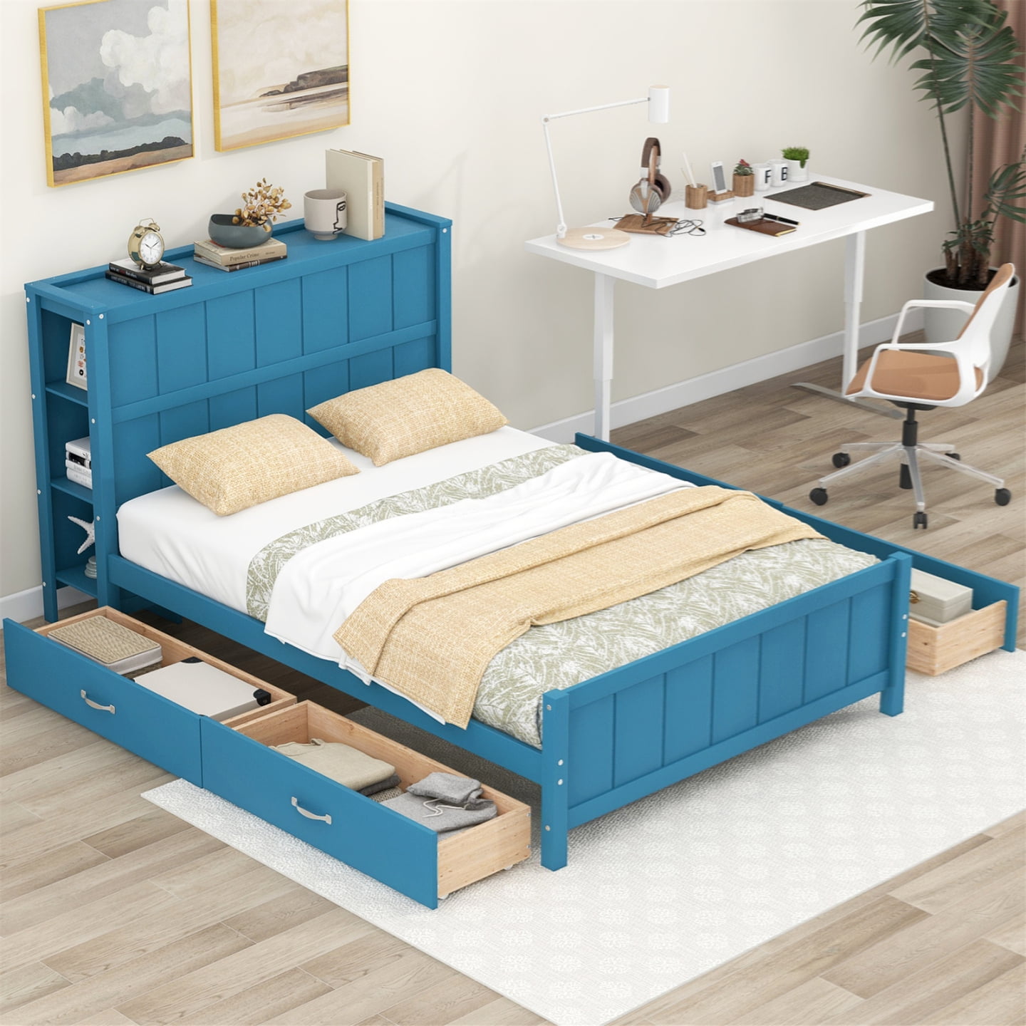 Bed Frame, Full Size Bed Frame with 4 Storage Drawers, Full Platform ...