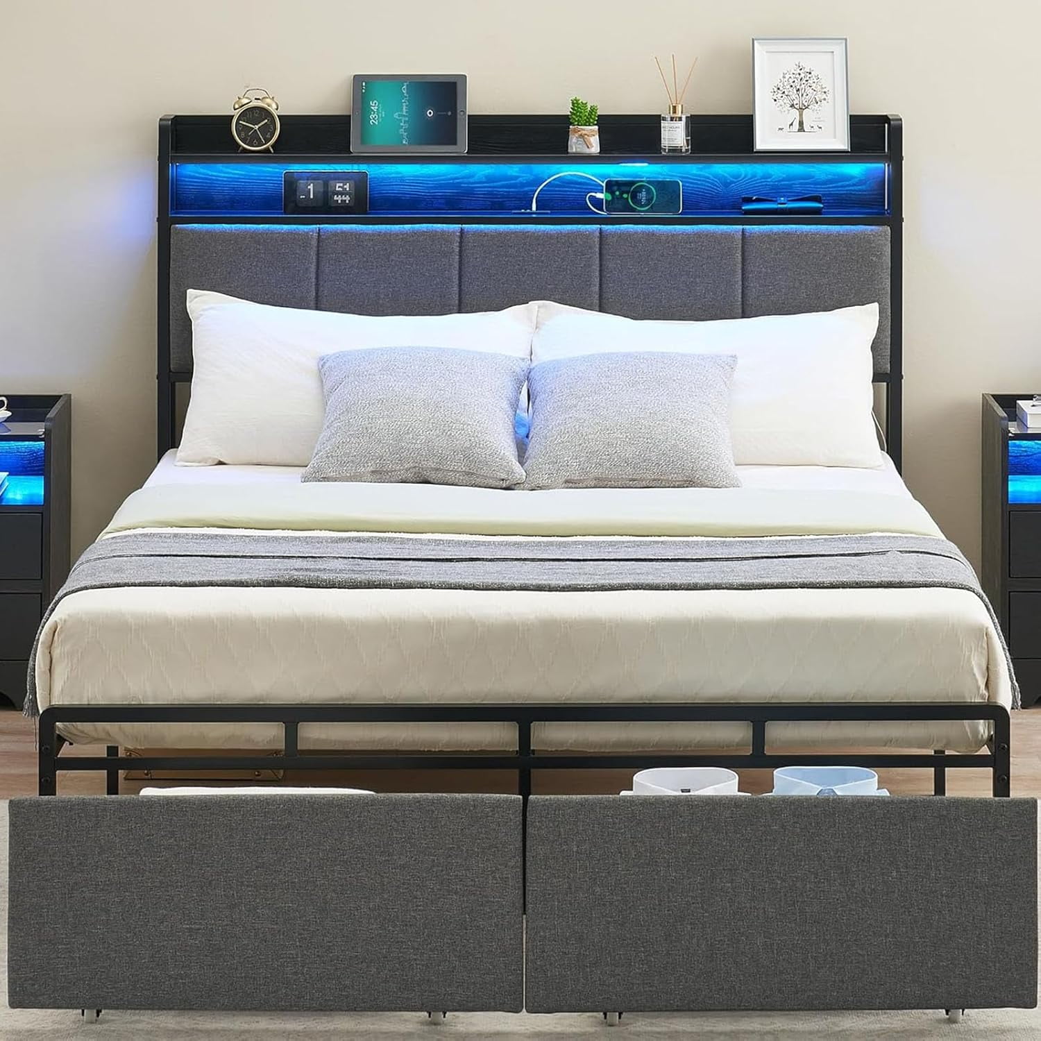 Bed Frame,Full Size/Queen Size/King Size Bed Frame with Storage ...