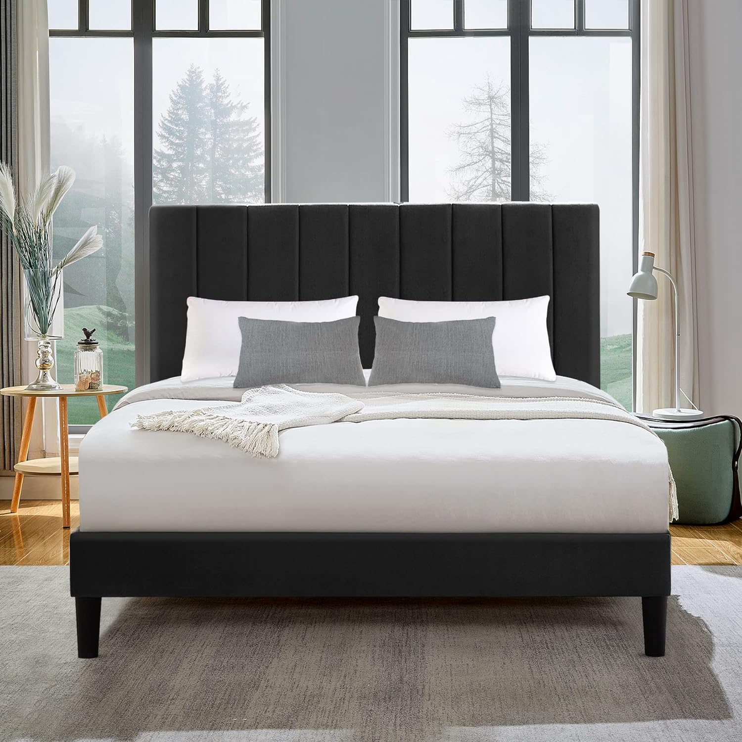 Bed Frame Full Size Upholstered Platform Bed Frame with Headboard for ...