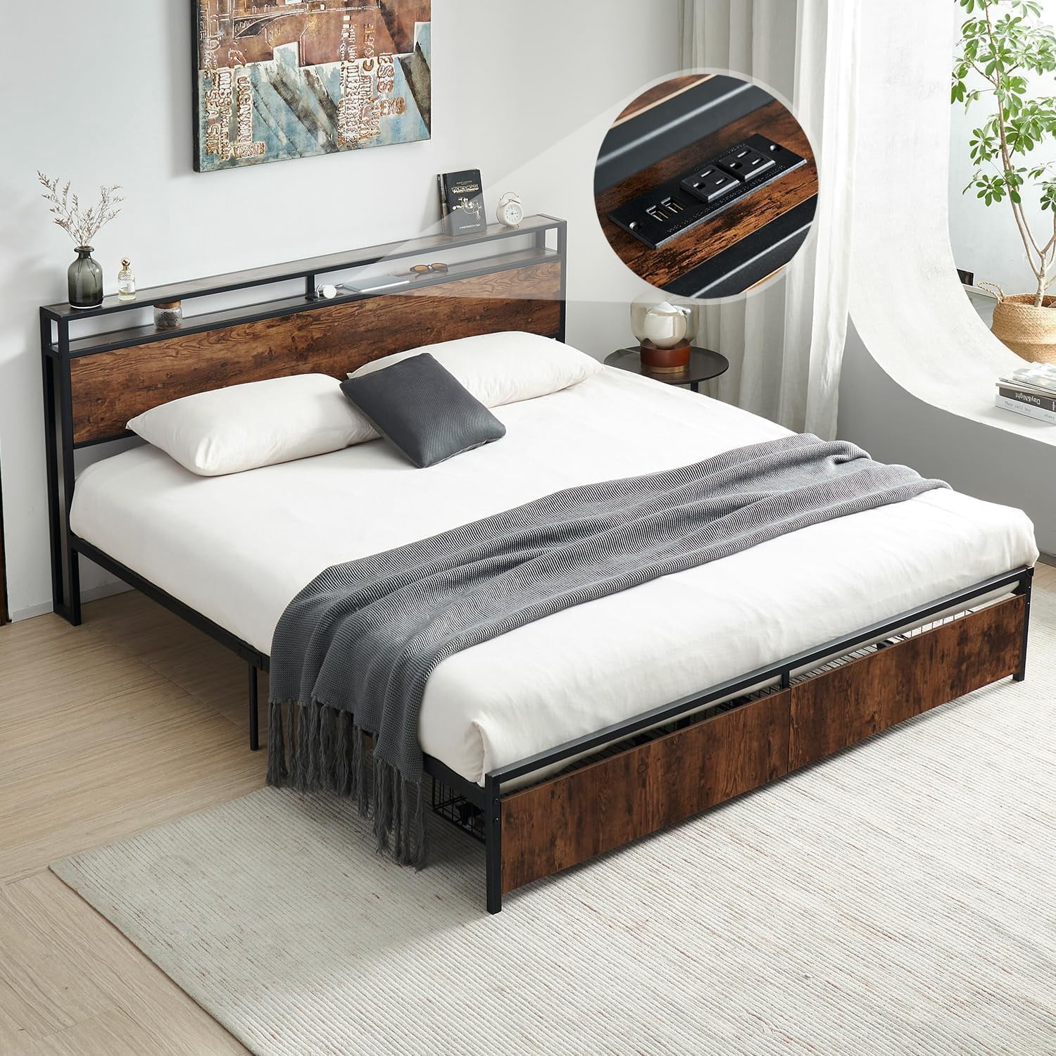 Bed Frame Full Size with Drawers Full Platform Bed Frame with Headboard ...