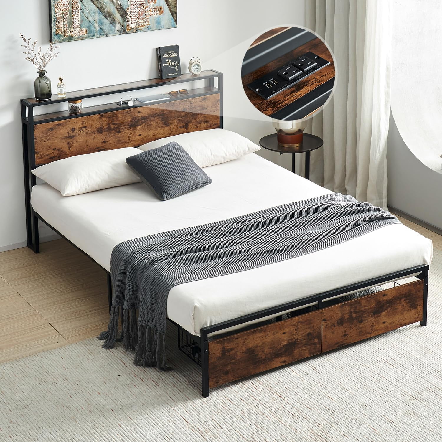 Bed Frame Full Size with Drawers, Full Platform Bed Frame with ...