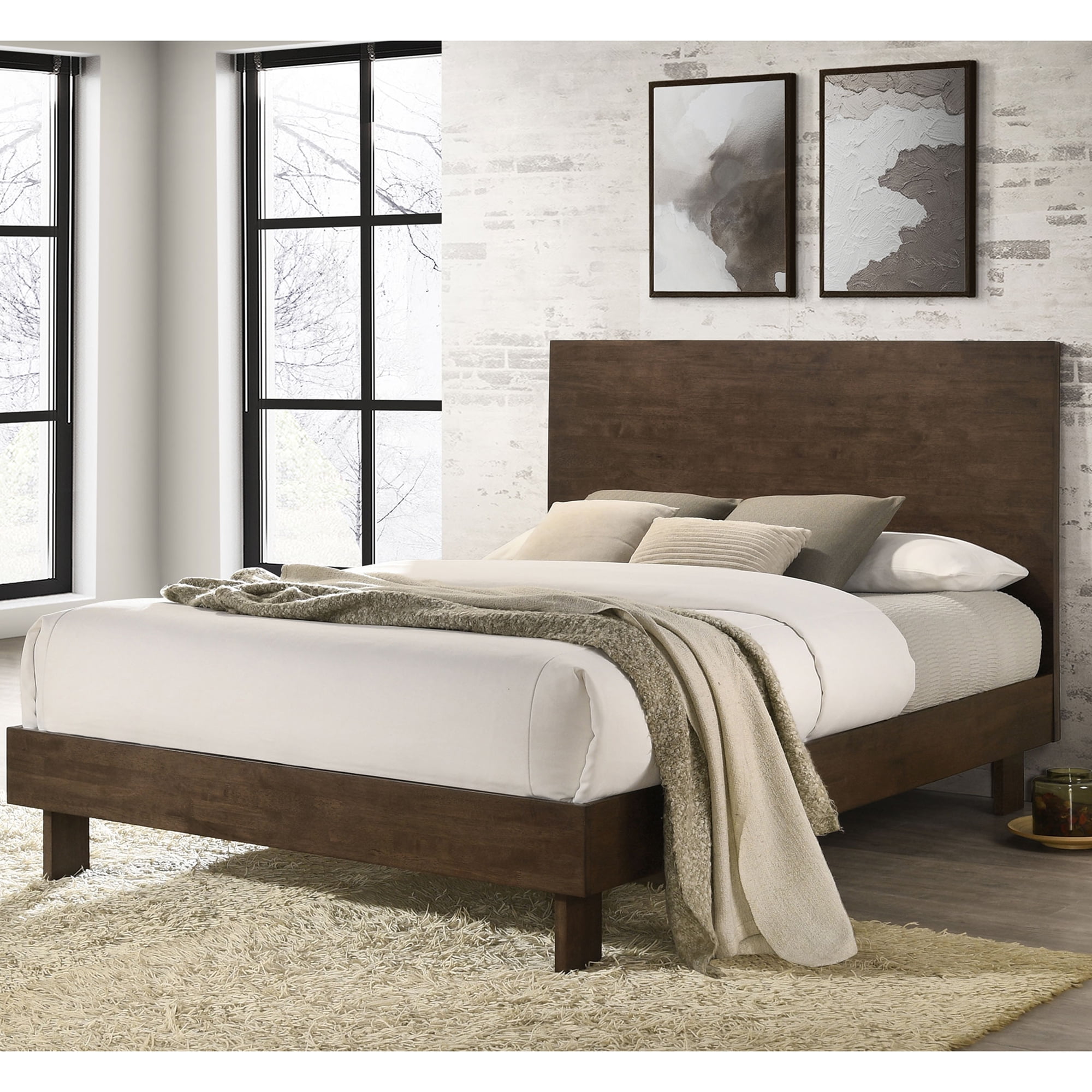 Bed Frame Hemlock Warm Brown Queen Platform Panel Bed - Walmart.com
