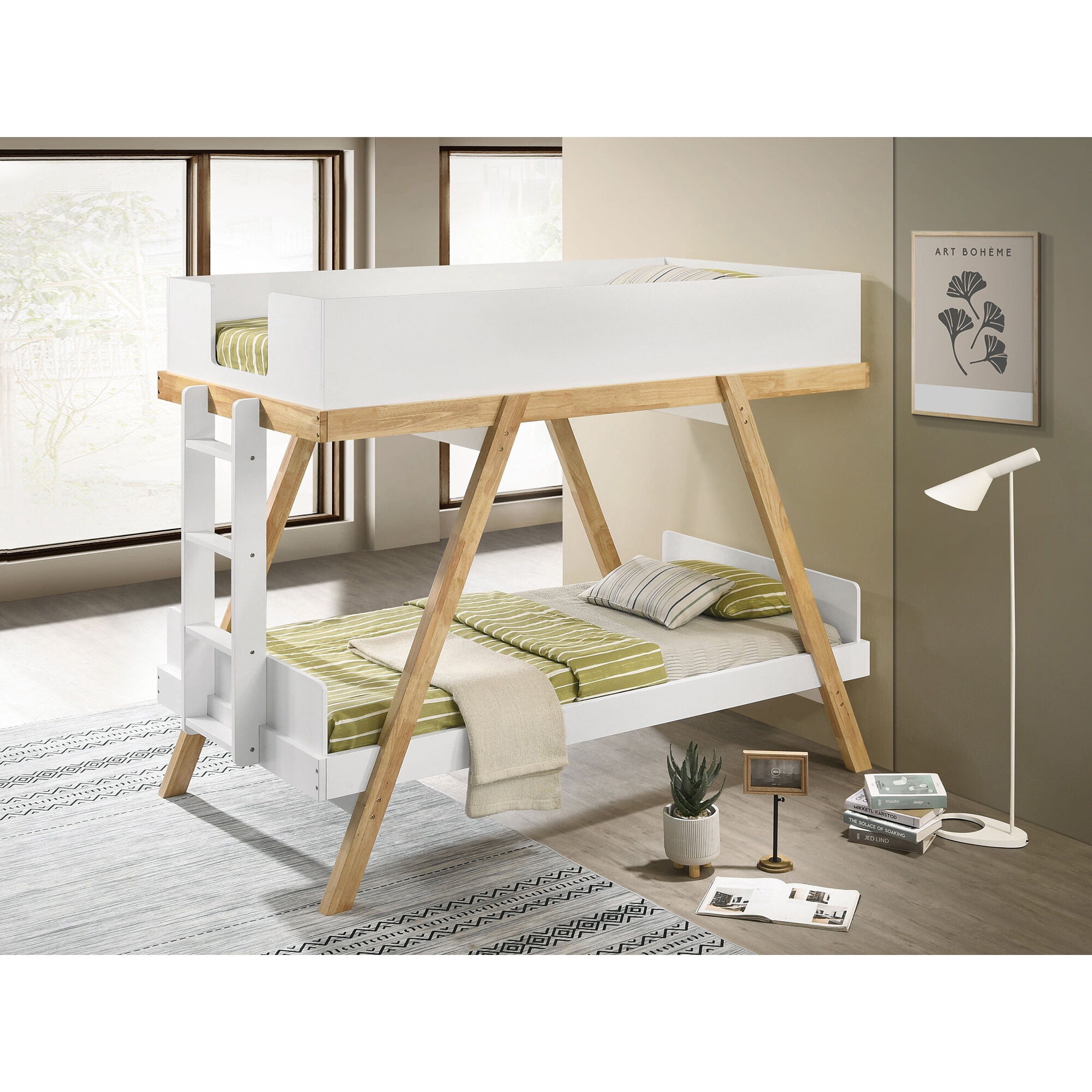 Bed Frame, Hicks White Twin Over Twin Bunk Bed, White Platform Bed ...