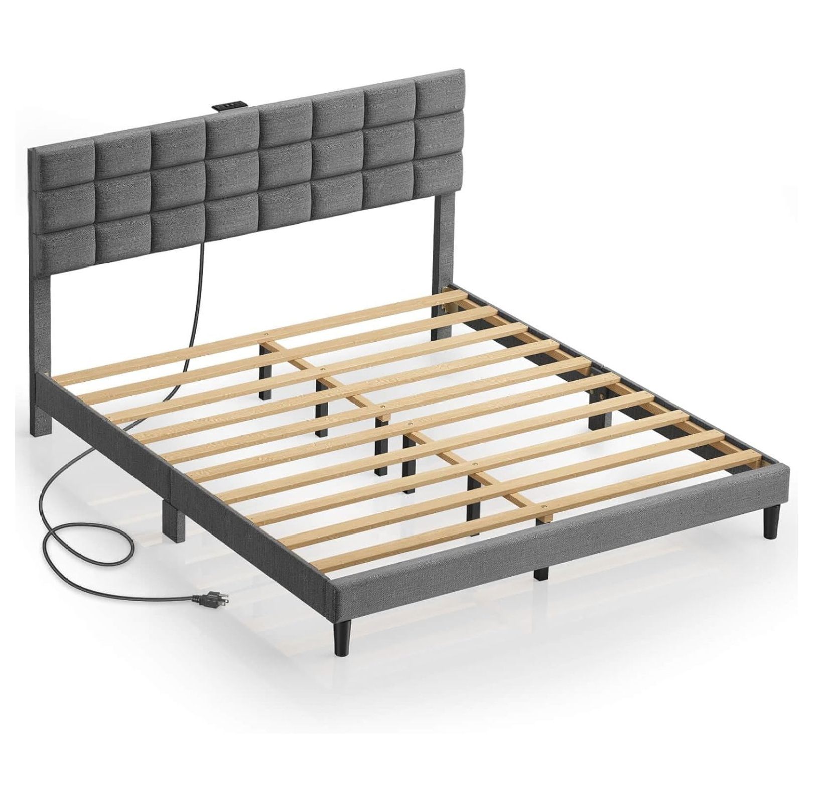 Bed Frame King Bed Frame with Charging Station and Storage Headboard ...