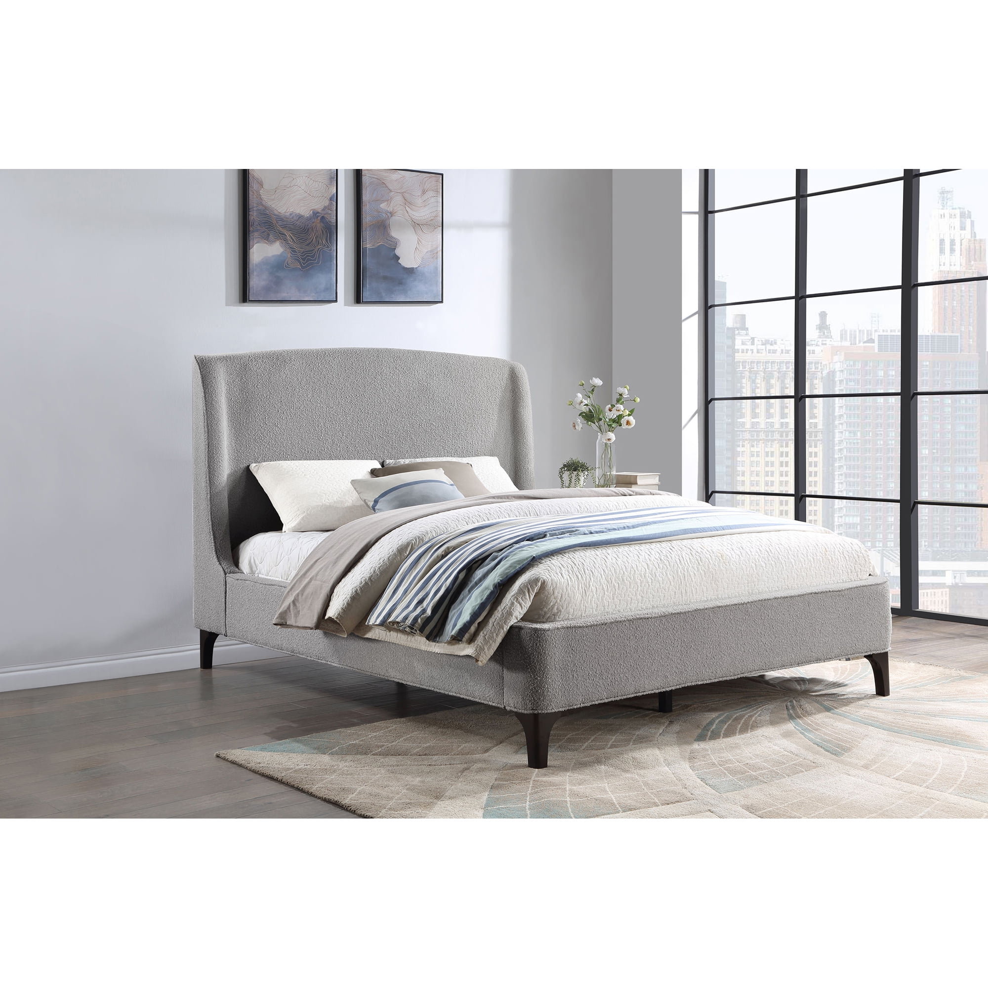 Bed Frame Light Grey Queen Platform Bed - Walmart.com