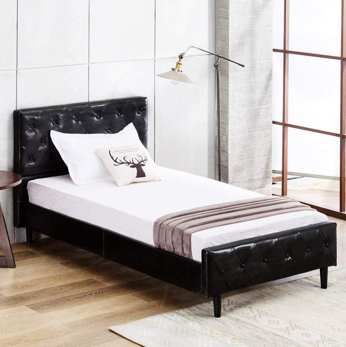 Bed Frame Metal Mecor Button Tufted Upholstered Platform Twin Size ...