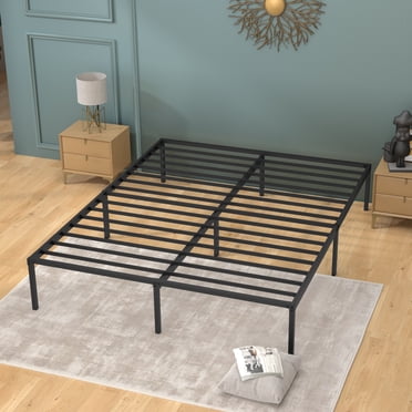 FDW Platform Bed Frame Queen Metal Base Mattress Foundation Heavy Duty ...