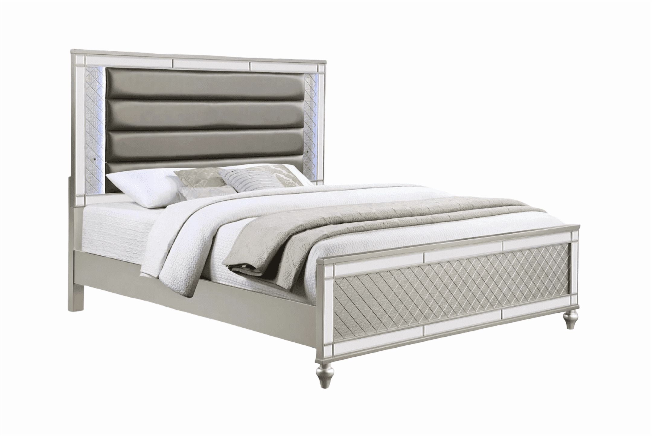 Bed Frame Modern Luxury Stunning Silver Finish 1pc King Side Panel Bed ...