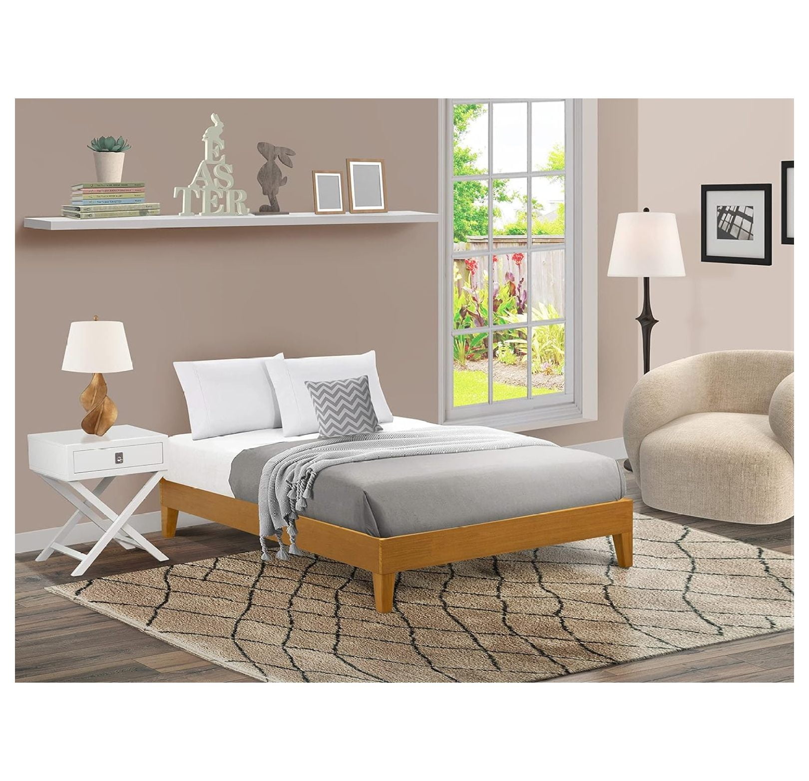 Bed Frame NVP-23-F Full Platform Bed Frame with 4 Solid Wood Legs and 2 ...