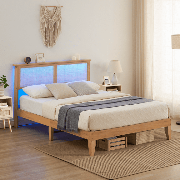 Velvet LED Bed Frame with Adjustable Headboard and Footboard ...