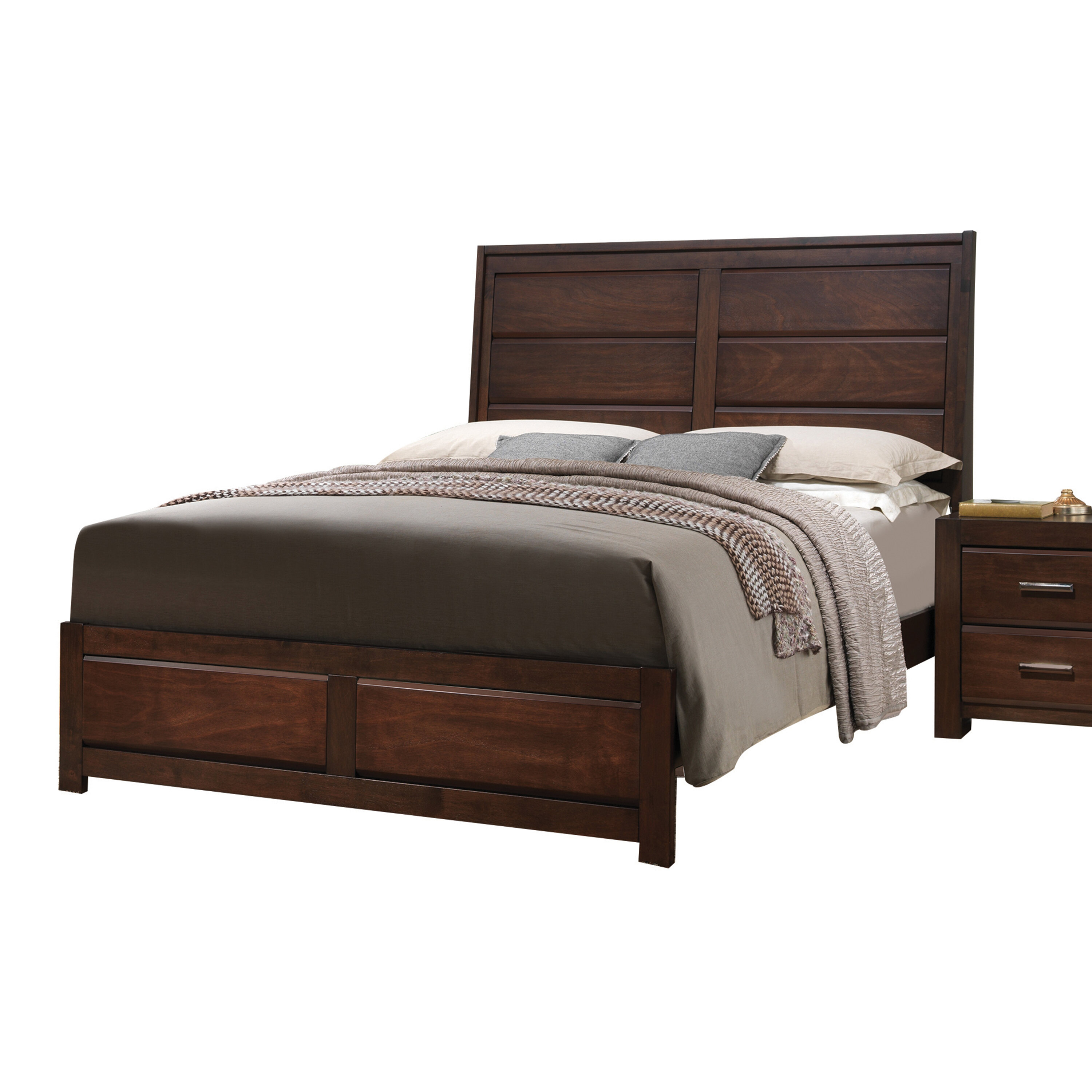 Bed Frame, Oberreit Walnut Finish Queen Bed, Walnut Platform Bed Frame ...
