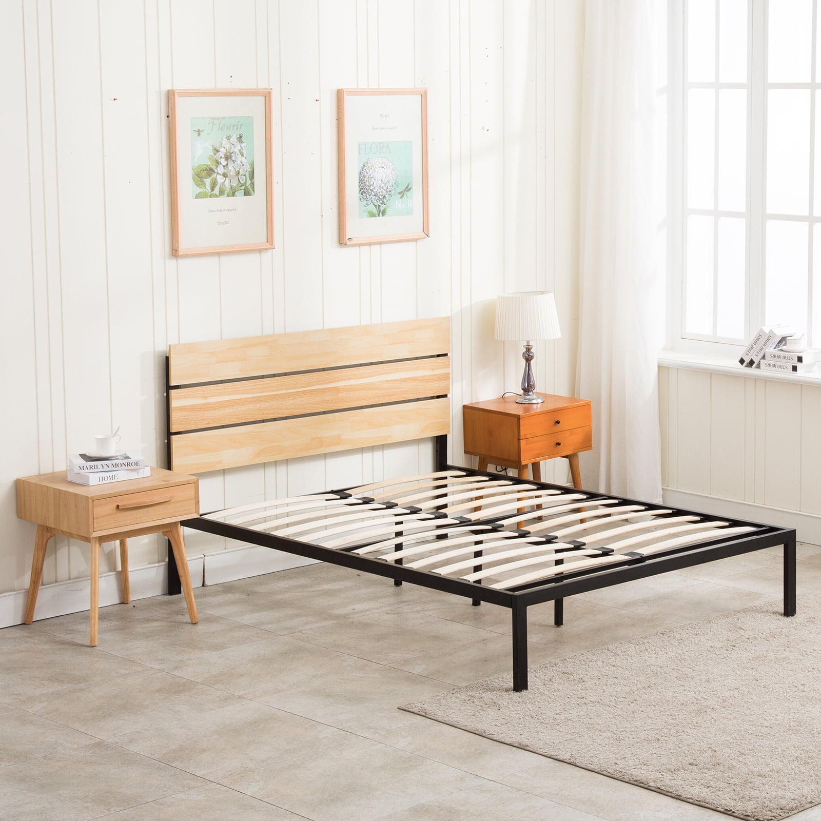Bed Frame Platform Mecor Headboard & Slats Bedroom Furniture Wooden ...