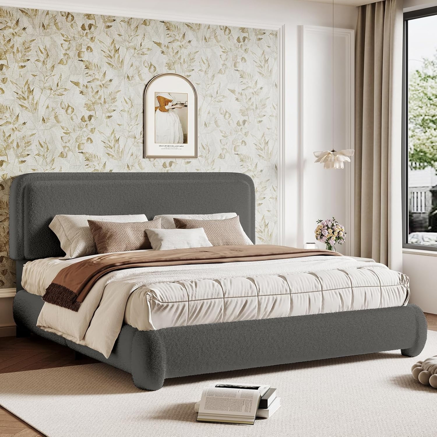 Bed Frame Queen Size with Adjustable Headboard, Upholstered Platform ...