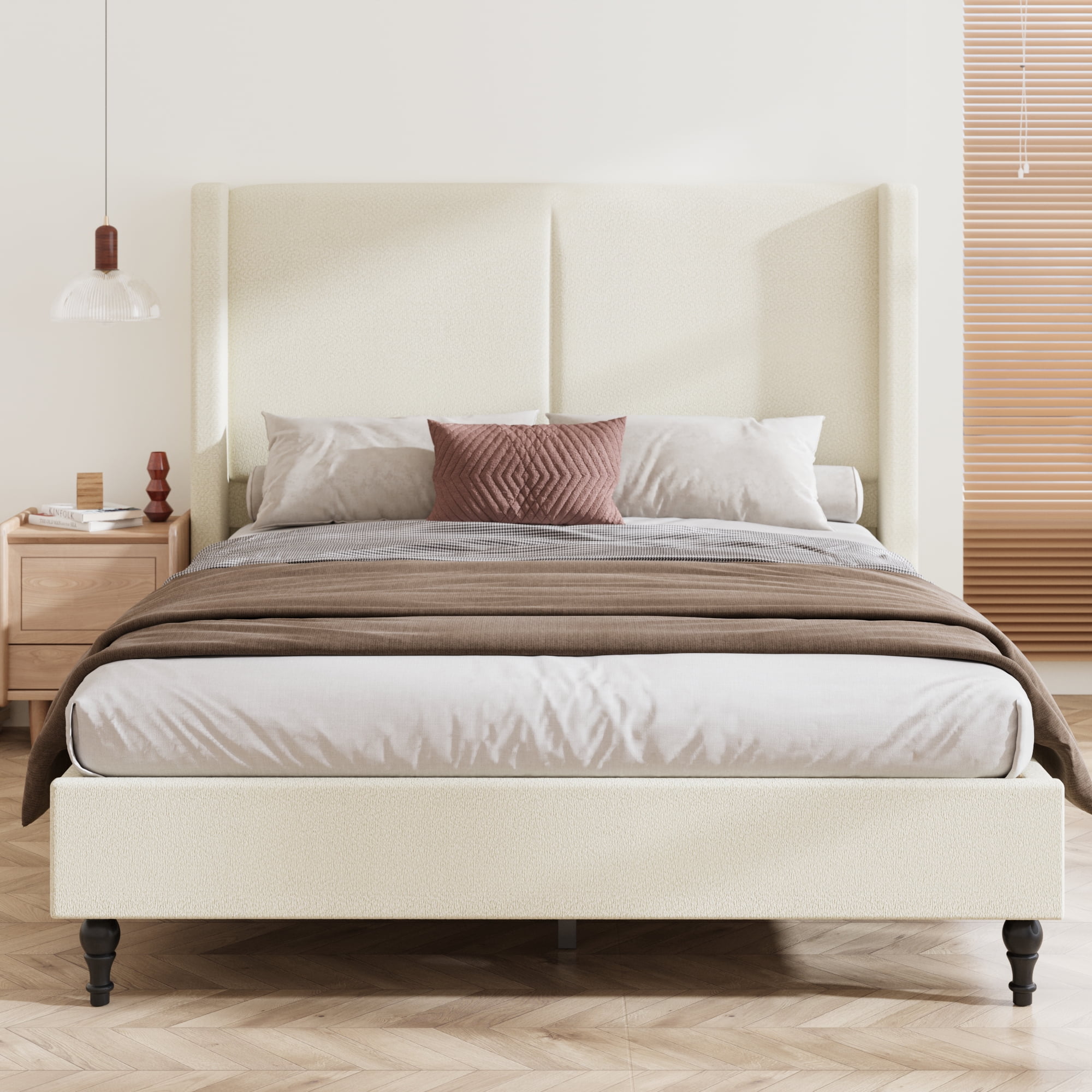 Bed Frame Queen Size Bed Frame with 55.5"High Back Upholstered ...