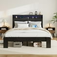 Bed Frame Queen Size Wood Bed Frame With Storage LED Light Headboard ...