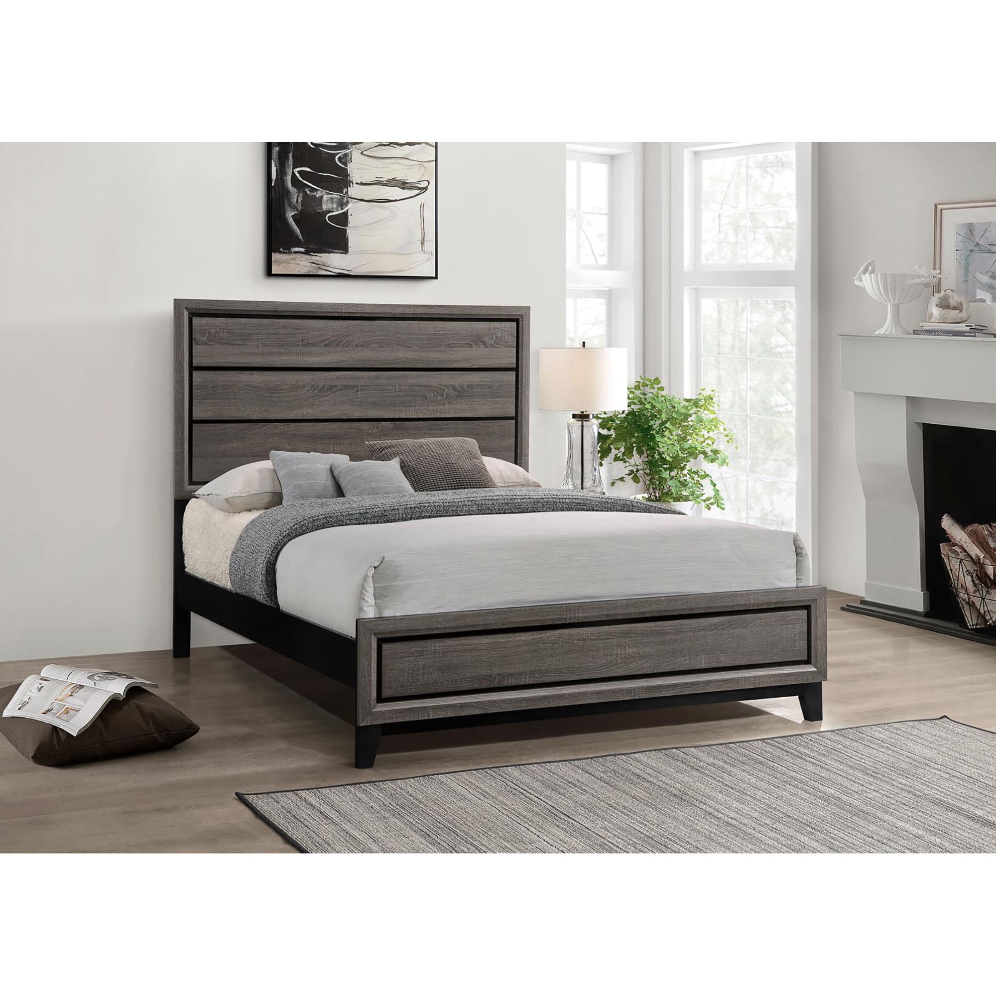 Bed Frame Rustic Grey Oak Queen Panel Bed - Walmart.com