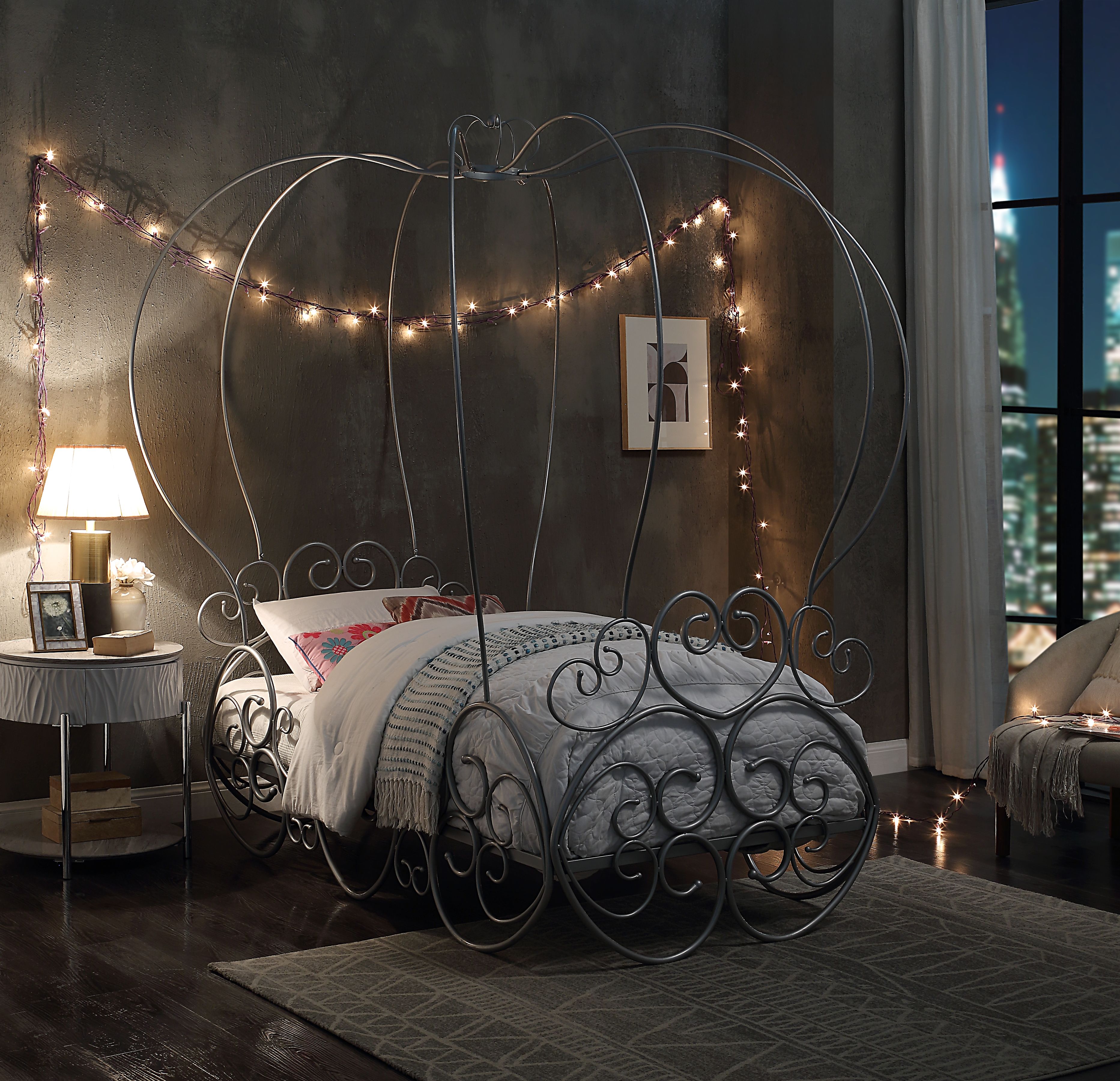 Bed Frame Silver Finish Twin Bed W/Canopy - Walmart.com
