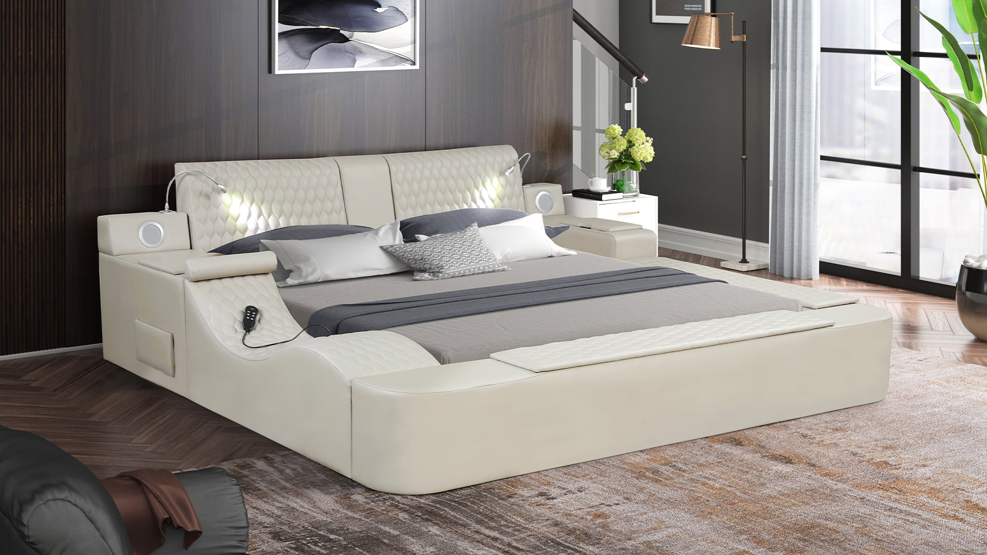 Bed Frame Smart Multifunctional Queen Size Bed with Massager Made with ...