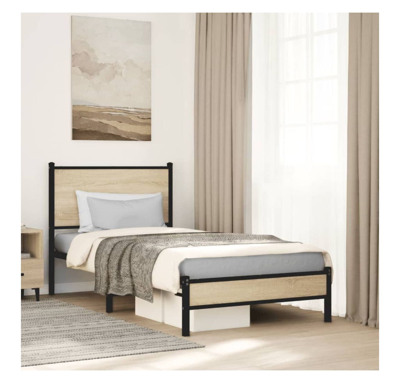 Bed Frame Sonoma Oak Steel Small Single Bed Frame Rectangular Brown ...